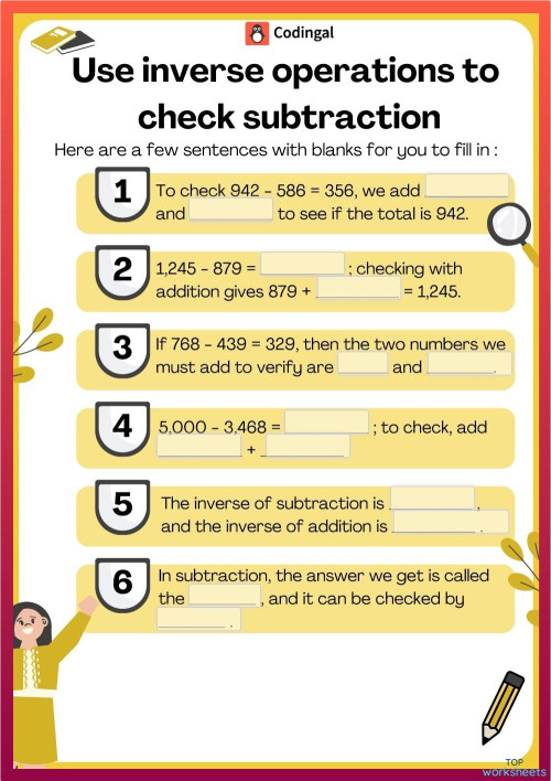 M_G03M13L28_WC01_Use_inverse_operations_to_check_subtraction_1. Interactive worksheet ...