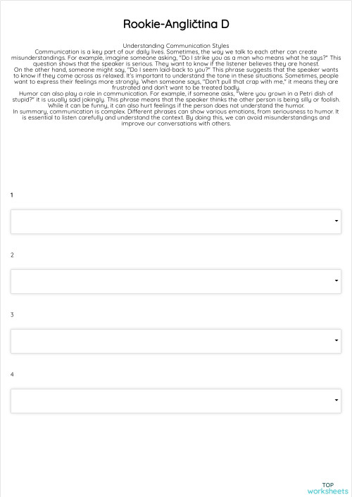Rookie-Angličtina D. Interactive worksheet | TopWorksheets