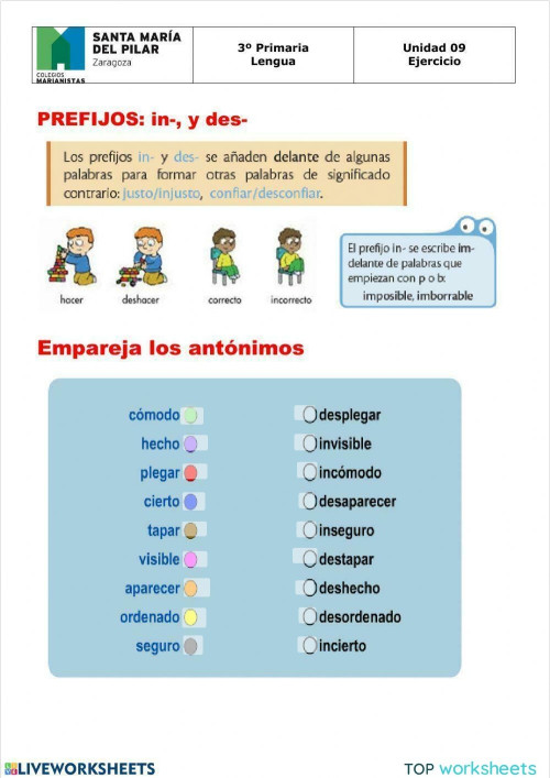 Prefijo in y des. Ficha interactiva | TopWorksheets