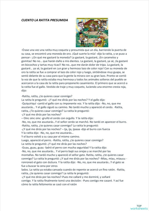 RATITA PRESUMIDA. Ficha interactiva | TopWorksheets