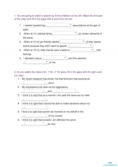 Speech Emma Watson. Interactive worksheet | TopWorksheets