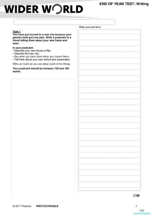 Writing Test Focus 2. Interactive worksheet | TopWorksheets