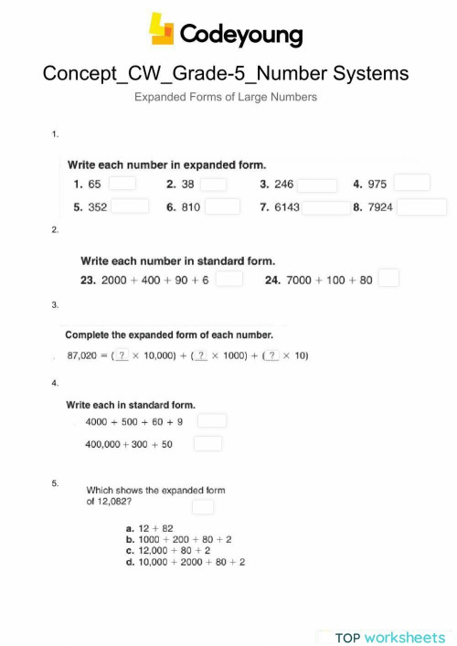 Concept-CW-Expanded Forms of Large Numbers. Interactive worksheet ...