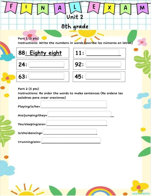 Final exam unit 2 8th grade. Interactive worksheet | TopWorksheets