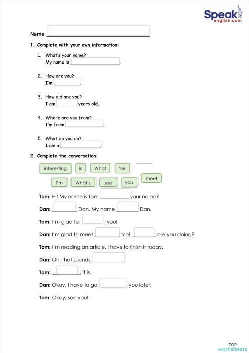 Basic 1 - Exam. Interactive worksheet | TopWorksheets