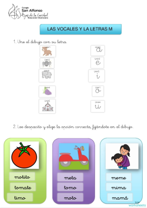 Las vocales y la m. Ficha interactiva | TopWorksheets
