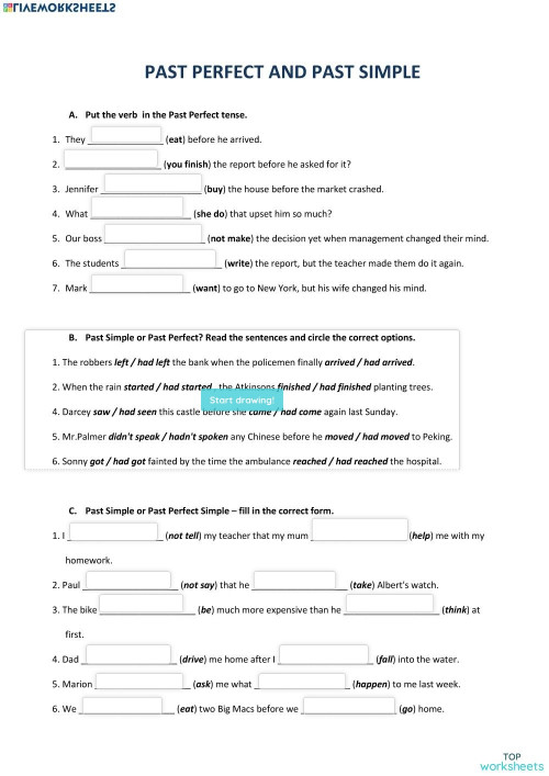 past perfect - practice. Ficha interactiva | TopWorksheets