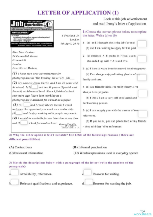 COVER LETTER. Interactive worksheet | TopWorksheets