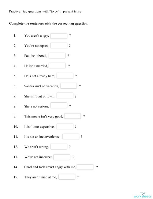 Tag Questions 2_Neg-Pos_To Be_Present. Interactive worksheet ...