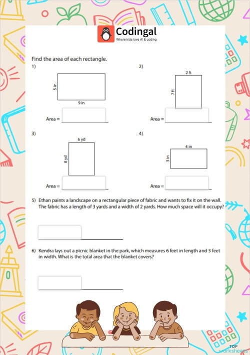 M_G03M25L54_WC02_Area_of_Squares_and_Rectangles_2. Interactive worksheet | TopWorksheets
