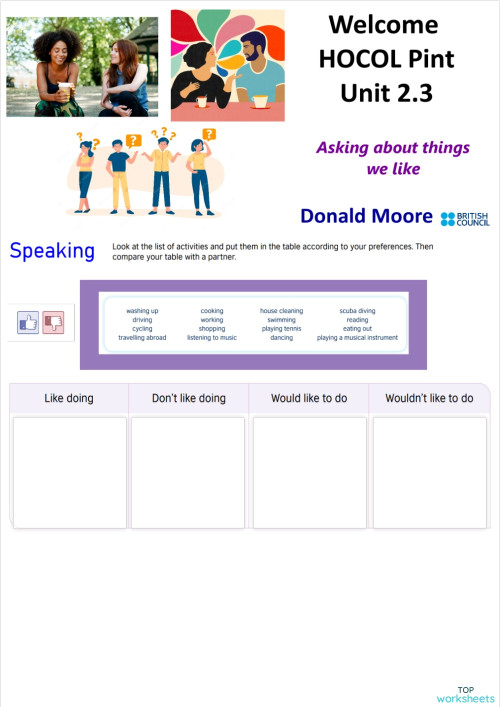 HOCOL 2.3 TALKING ABOUT THINGS WE LIKE. Interactive worksheet | TopWorksheets