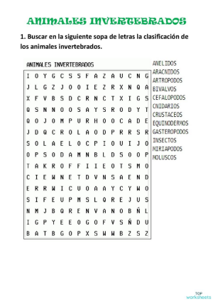 Animales invertebrados. Ficha interactiva | TopWorksheets