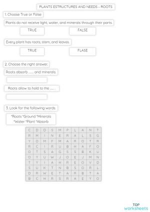 PLANTS STRUCTURES AND NEEDS - ROOTS. Interactive worksheet | TopWorksheets