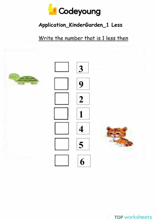 1 less then numbers. Interactive worksheet | TopWorksheets