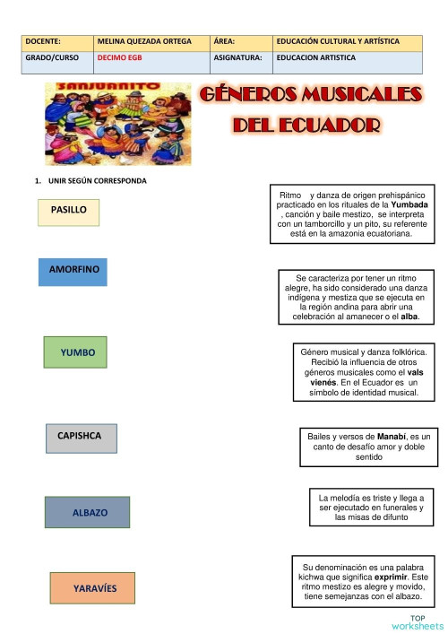 GÉNEROS MUSICALES. Ficha interactiva | TopWorksheets