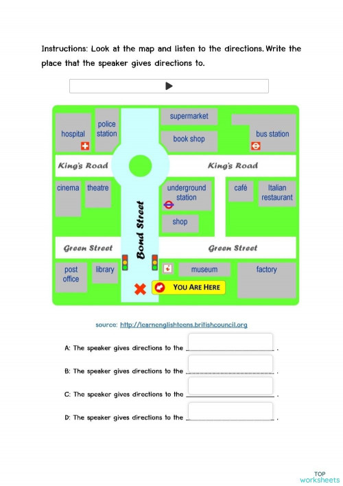 Asking and Giving Directions. Interactive worksheet | TopWorksheets