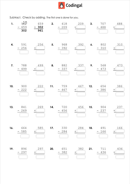 M_G02M07L34_WA01_Verifying Subtraction Using Addition. Interactive worksheet | TopWorksheets