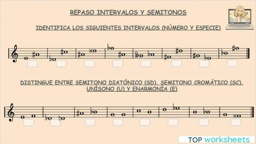 Intervalos y semitonos. Ficha interactiva | TopWorksheets