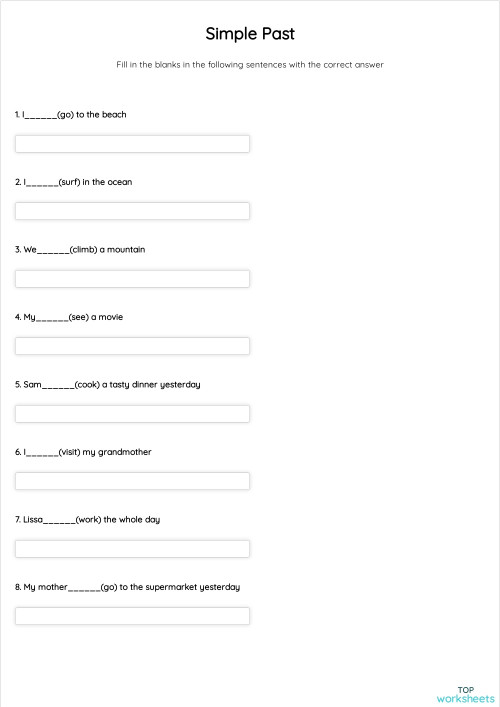 Simple Past. Interactive worksheet | TopWorksheets
