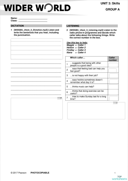 Wider world 1 Skills test 3A. Interactive worksheet | TopWorksheets