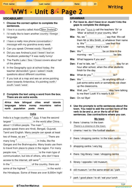 WW1 - Unit 8 - Page 2. Interactive worksheet | TopWorksheets