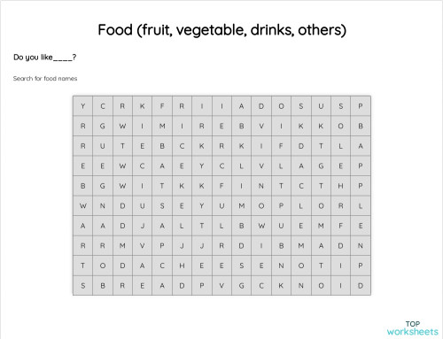 Food (fruit, vegetable, drinks, others). Interactive worksheet ...