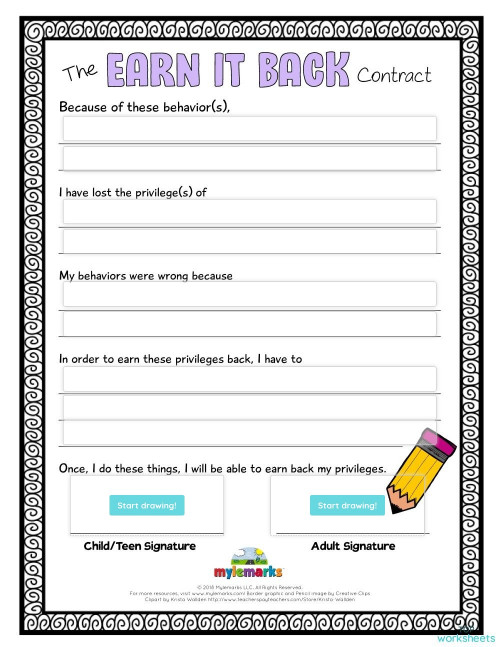 Earn it Back Contract. Interactive worksheet | TopWorksheets