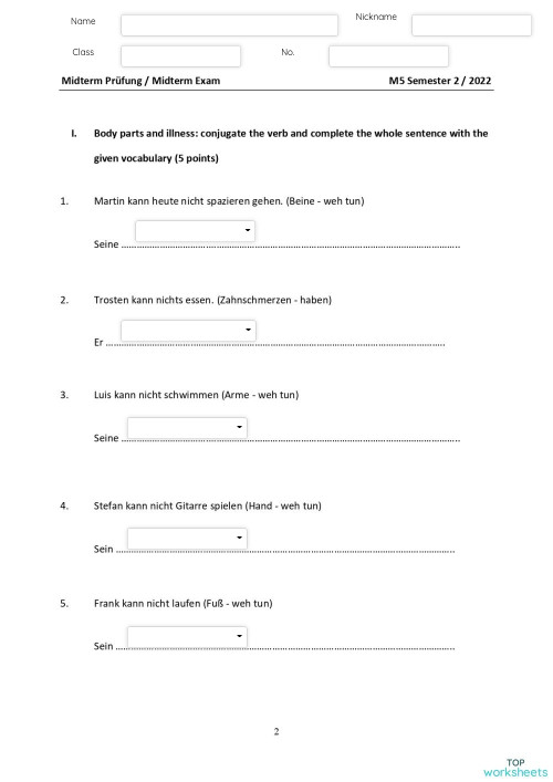 M5 Extra quiz midterm. Interaktives Arbeitsblatt | TopWorksheets