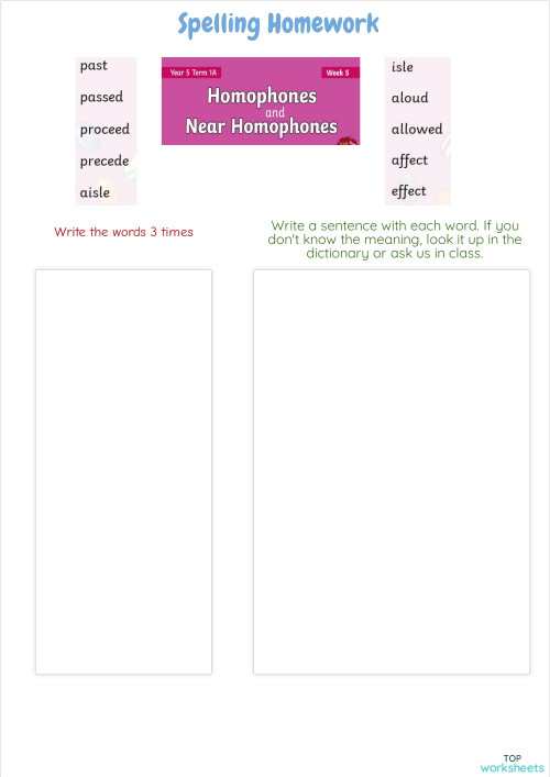 Spellings 1A5 and HFW. Interactive worksheet | TopWorksheets