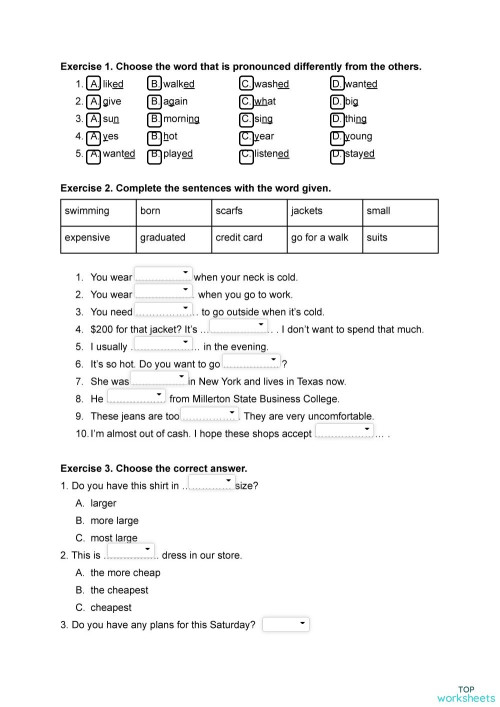 English language: interactive worksheets and online exercises ...