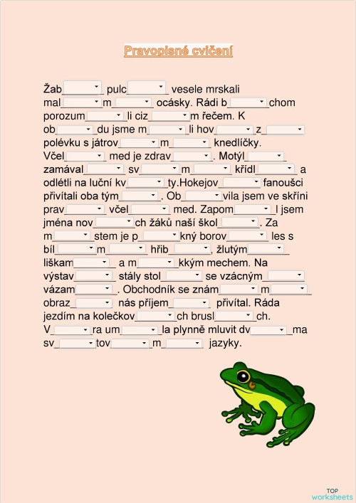 Čeština: interaktivní pracovní listy a online cvičení | TopWorksheets