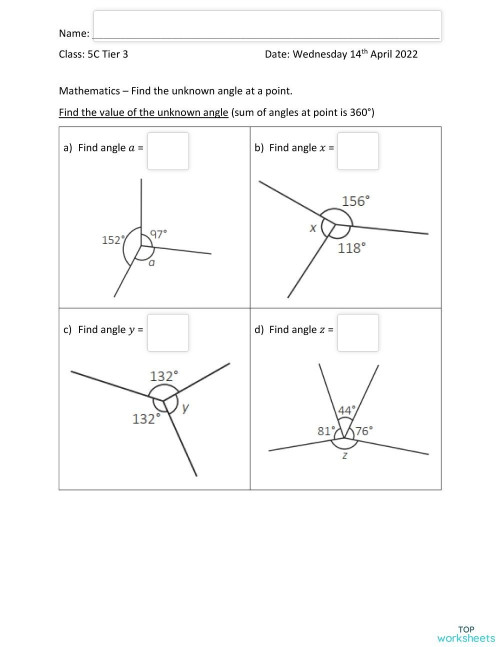 Angles at a point. Interactive worksheet | TopWorksheets