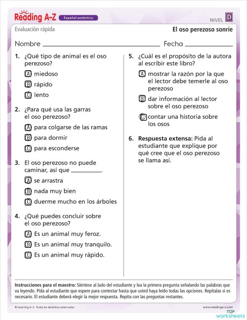 El oso perezoso sonríe. Ficha interactiva | TopWorksheets