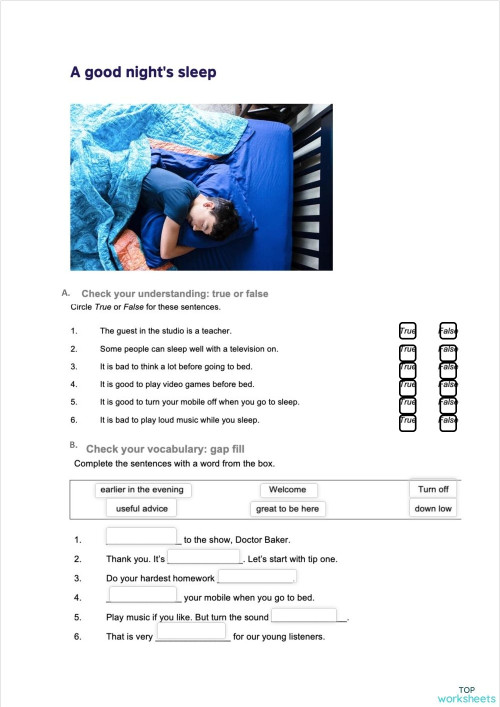 Listening Activity - A1 - A good night´s sleep (B.C.). Interactive ...