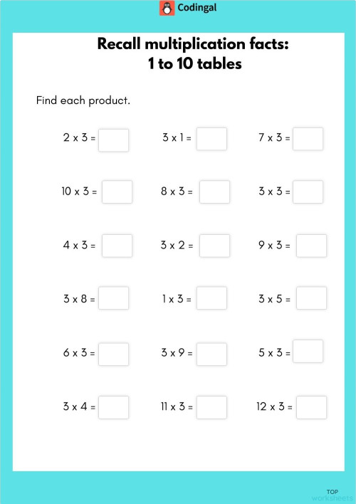 M_G03M14L29_WA01_Recall multiplication facts: 1 to 10 tables ...