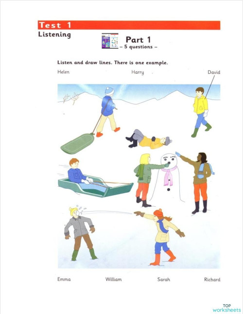 Flyers 1. Test 1. Listening. Interactive worksheet | TopWorksheets