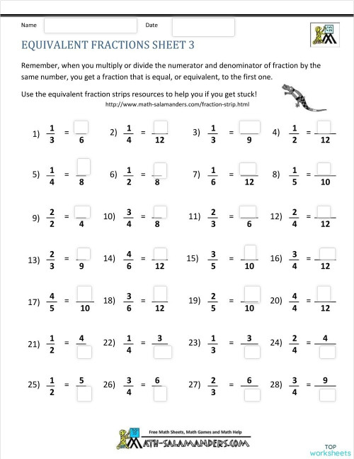 Equivalent Fractions Sheet 3. Interactive worksheet | TopWorksheets