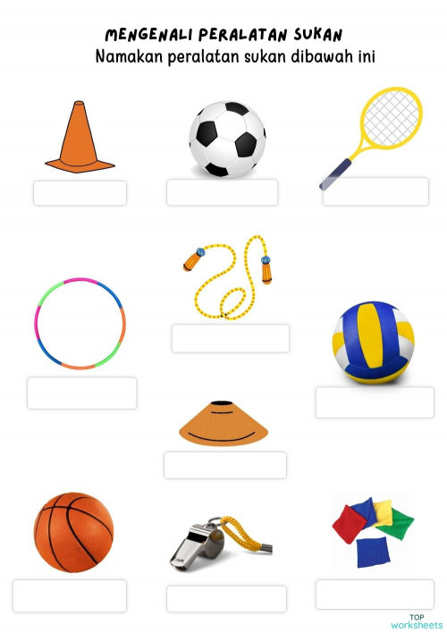 RB: Mengenali Peralatan Sukan. Interactive worksheet | TopWorksheets