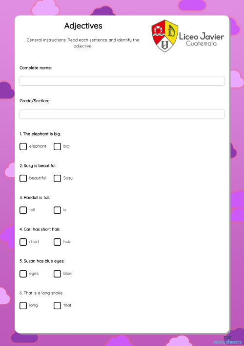 Adjectives. Interactive worksheet | TopWorksheets
