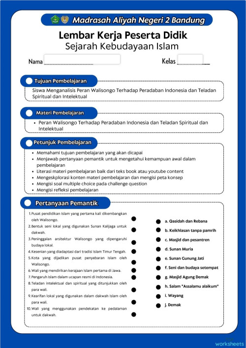 LKPD - PERAN WALISONGO. Lembar kerja interaktif | TopWorksheets