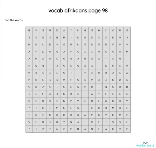 vocab afrikaans page 98. Interactive worksheet | TopWorksheets