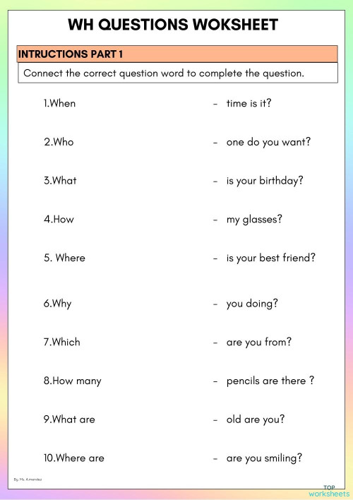 WH questions worksheet 1. Interactive worksheet | TopWorksheets