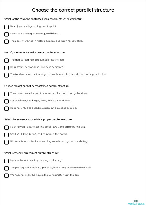 Choose the correct parallel structure. Interactive worksheet ...