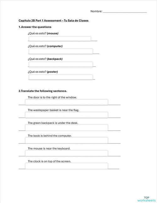 Ch. 2B Tu Sala de Clases Assessment. Ficha interactiva | TopWorksheets