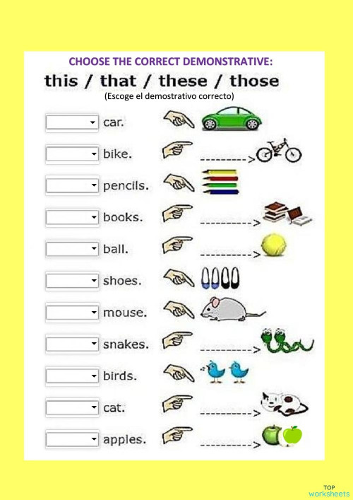 DEMONSTRATIVES ADJECTIVES. Interactive worksheet | TopWorksheets