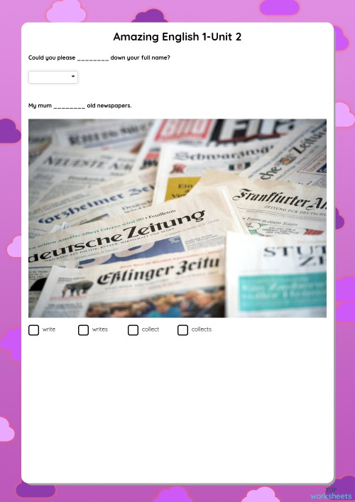 Amazing English 1-Unit 2. Interactive worksheet | TopWorksheets