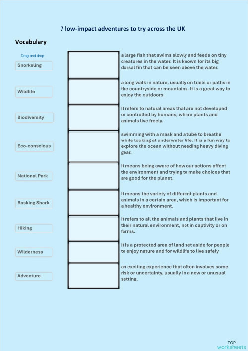 7 low-impact adventures to try across the UK. Interactive worksheet | TopWorksheets