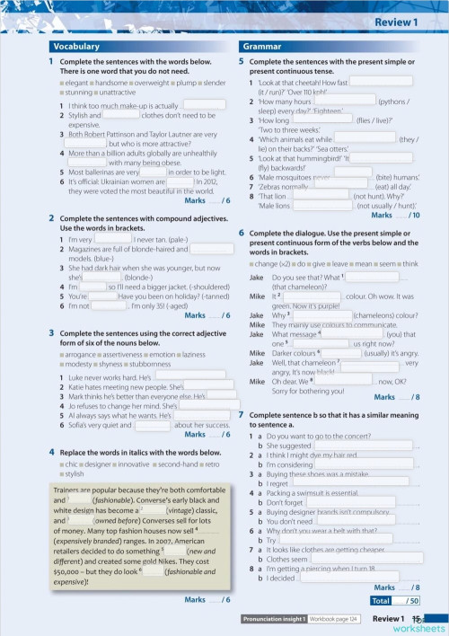 Insight 1E B1 Unit 1 Review. Interactive worksheet | TopWorksheets