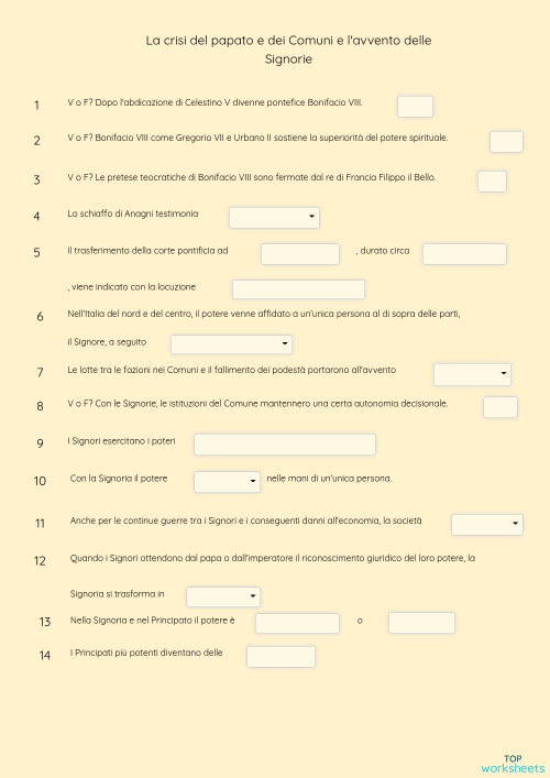Le Signorie. Scheda interattiva | TopWorksheets