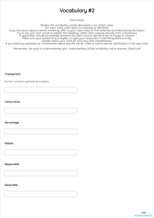 Vocabulary #2. Interactive worksheet | TopWorksheets